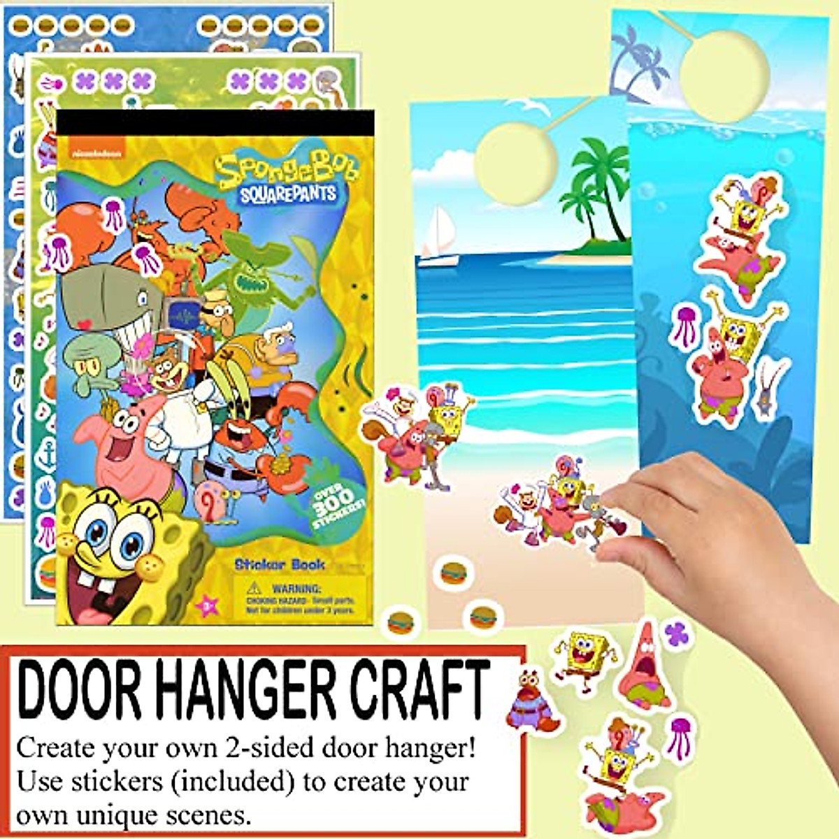 Spongebob Squarepants Stickers Activity Set- Bundle Includes Spongebob Coloring Book, Spongebob Stickers, and Door Hanger Craft, with Thank You Card to Color and Mail