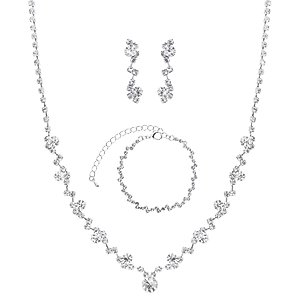 Jmkcoz Women Jewelry Set Silver Necklace Earrings Bracelet Rhinestone Crystal Bridal Wedding Jewelry Sets for Brides Bridesmaid Wedding Party (Style 2)