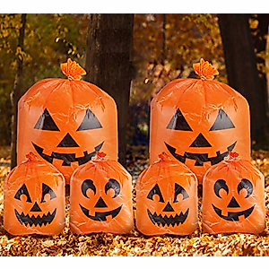JOYIN 6 Pcs Halloween Jack O’ Lantern Pumpkin Lawn Bags Halloween Plastic Trash Bags Halloween Yard Fall Leaf Pumpkin Bags for Halloween Decorations, Halloween Party Supplies, Halloween Party Favor
