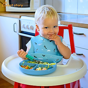 Carrot story 100% Silicone Pocket Baby Toddler Bibs, Waterproof Washable Bibs, BPA Free, Microwave/Dishwasher Safe, Set of 2 (Whales & Rockets)