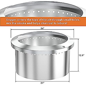 Onlyfire 24 Inch Outdoor Smokeless Fire Pit Stainless Steel Fire Bowl, Portable Wood Burning Stove with Detachable Handles for Backyard Camping