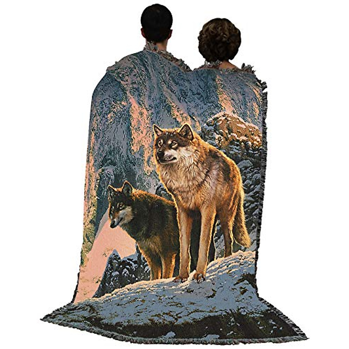 Pure Country Weavers Wolf Couple in Sunset Blanket by Vincent HIE - Gift Tapestry Throw Woven from Cotton - Made in The USA (72x54)