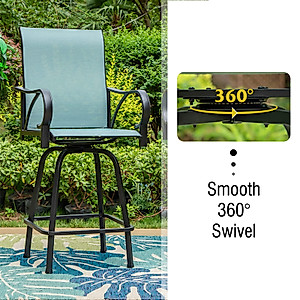 MFSTUDIO 3 PCS Swivel Bar Stools Set, Outdoor Kitchen Bar Height Patio Bistro Set Blue Fabric, All-Weather Patio Furniture