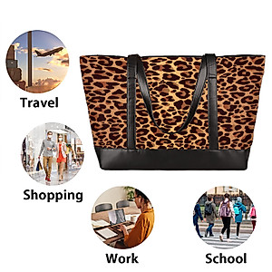Laptop Tote Bag for Women 15.6 inch Leopard Cheetah Skin Print Large Capacity Lightweight Durable Computer Briefcase Leather Shoulder Bag for Work Travel School Office Handbag