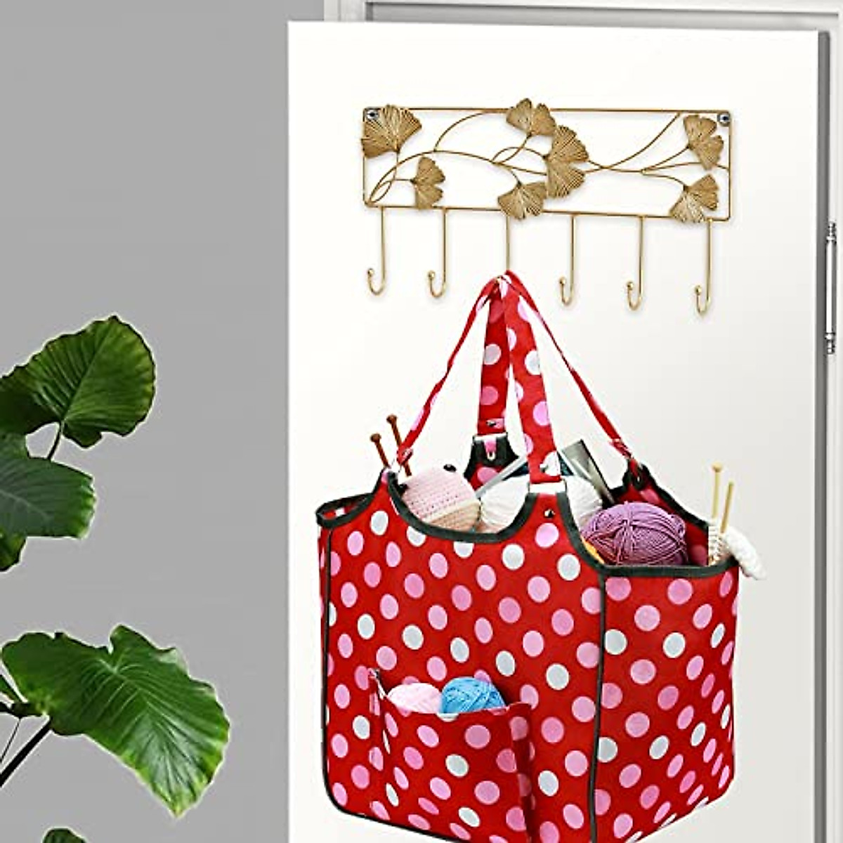 shamjina Knitting Bag Weaving Accs for Traveling Portable Yarn Storage Organizer Large Crochet Bag Tote Knitting nedles Bag for Crochet Accessories