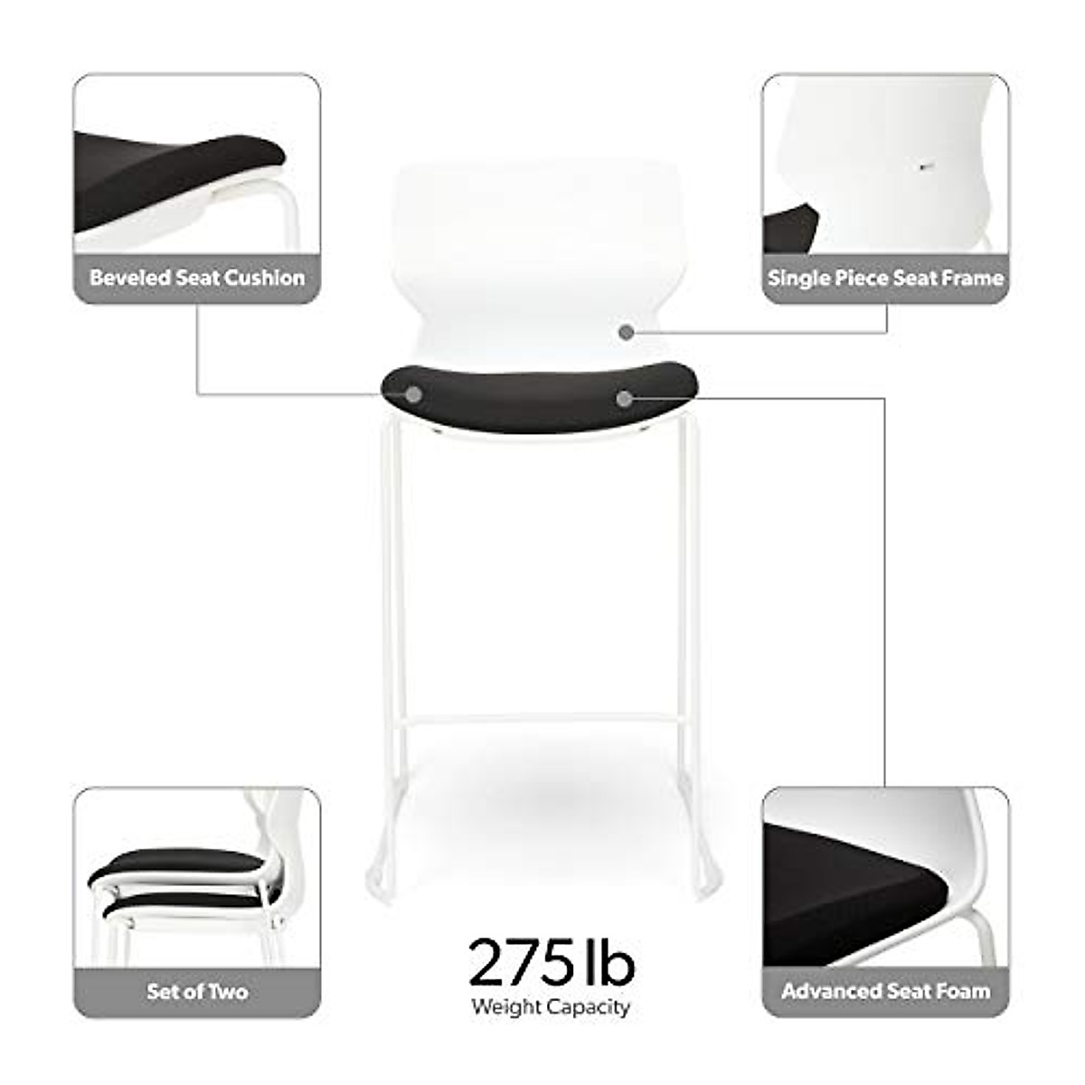 HON Basyx Contempo Guest Stool, 2 Pack, White/Black