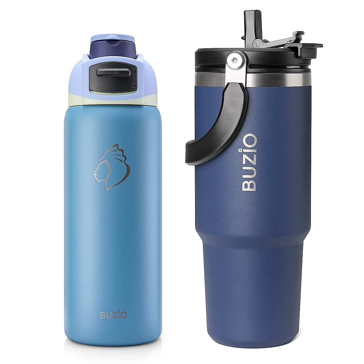 BUZIO 40 oz Tumbler with Handle & Insulated Water Bottle with Chug Lid