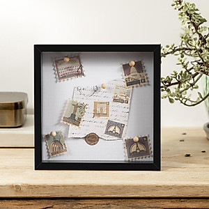 Califortree 8x8 Shadow Box Frame with Soft Linen Back - Push Pins Included, Memory Box Display Case for Flower, Tickets and 3D Items, Black