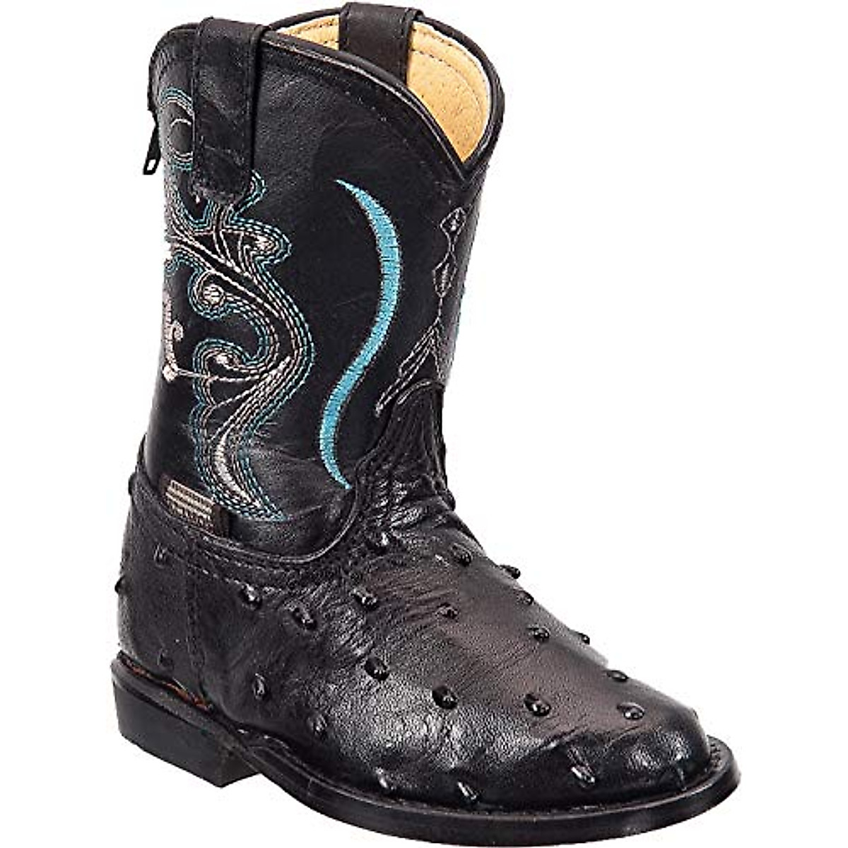 Kids Cowboy Boot Infant Toddler Ostrich Print Western Boot (2 Infant, Black)