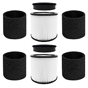 CERO 90304 Replacement Filter for Shop Vac 90304, 90350, 90333, 90585, 5 Gallon and Above Wet/Dry Vacuum Cleaners (2 replacement filter+2 lids+4 foam sleeve filters)