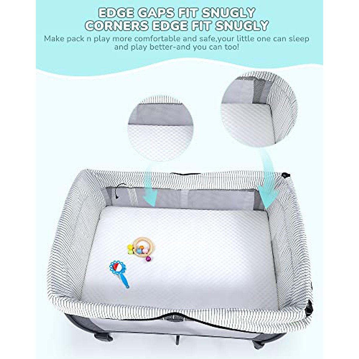 Forias Pack and Play Mattress, Portable Pack n Play Mattress, Memory Foam Playard Mattress Pad for Graco Pack n Play with Waterproof Washable Cover 38X26X3