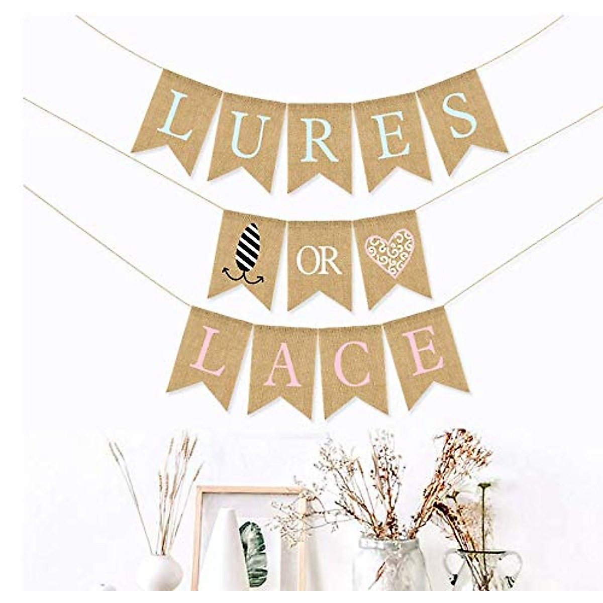 Baby Shower Banner Lures OR LACE Banner Burlap Banner for Baby Shower Party Garland Photo Booth Props Decoration Favor