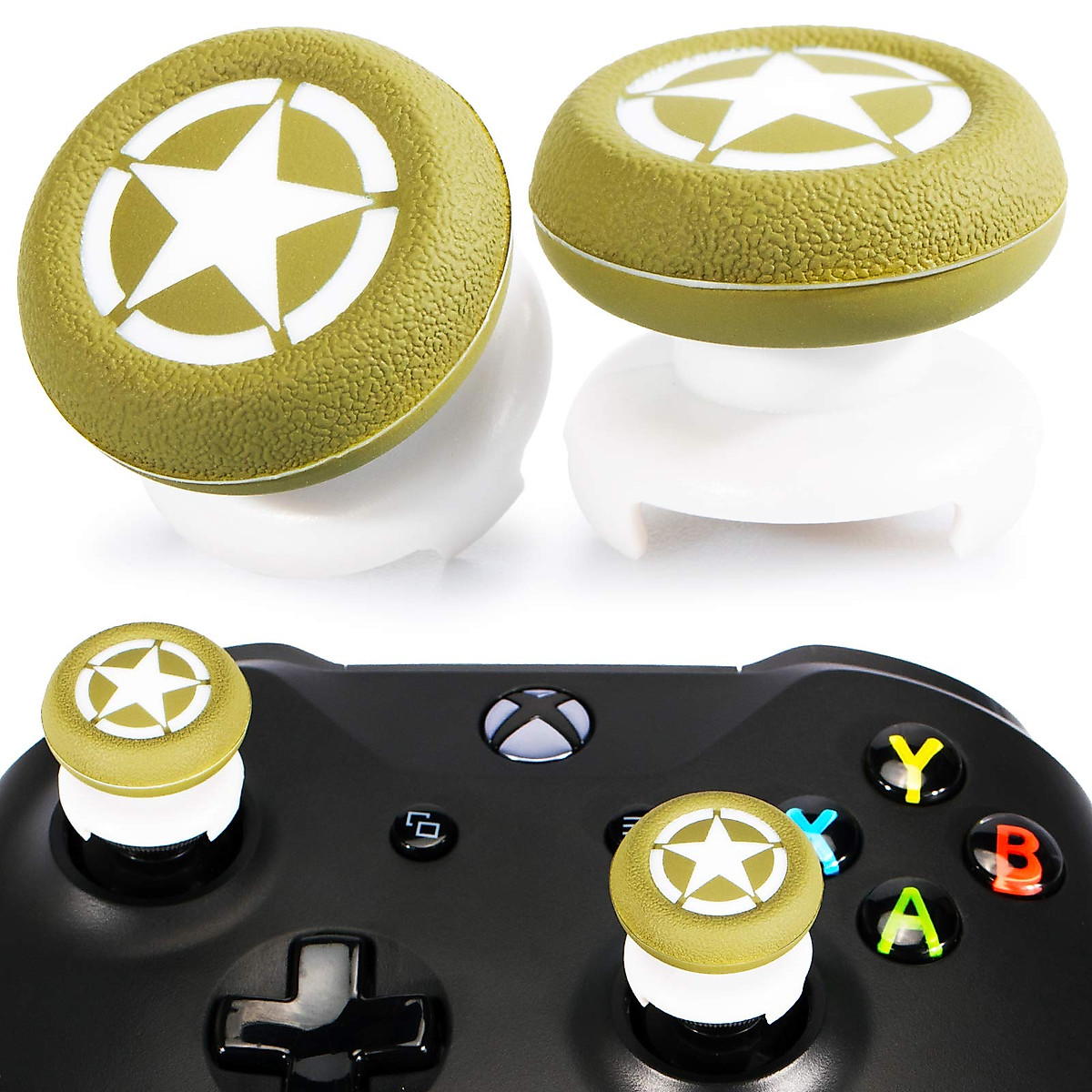 Playrealm FPS Thumbstick Extender & Printing Rubber Silicone Grip Cover 2 Sets for Xbox Series X/S & Xbox One Controller (WWII US Army)