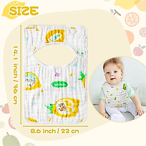 Zainpe 5Pcs Muslin Baby Bibs Banana Lemon Strawberry Pattern Cotton Lap-Shoulder Cloths Drool Bibs Machine Washable Feeding Bib with 6 Absorbent & Soft Layers for Unisex Infants Toddlers Newborns