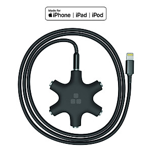 Thore (Apple MFi Certified) iPhone Headphone Splitter (5-Way) Multi-Port 3.5mm Jack Audio Adapter with Aux Lightning Connector (for iPhone 8/X/XR/XS/11/12/13/14/Pro Max)