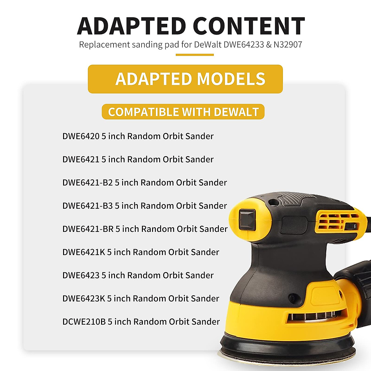 Sander Pad for Dewalt, 2 Pack 5" 8 Hole Hook and Loop Replacement Orbital Metal Sander Pad for DeWalt DWE6421 6421K DWE6423 6423K DCW210B Random Orbital Sander Part DWE64233 & N329079