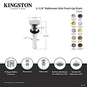 Kingston Brass EV6005 Fauceture Vessel Sink Drain with Tail Tube Set-In, Oil Rubbed Bronze