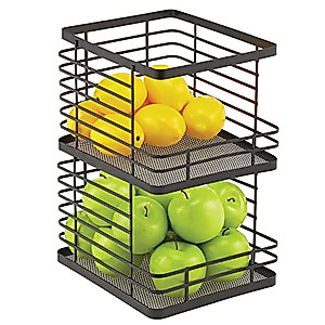 mDesign Stacking Wire Baskets Food Organizer Storage Metal Basket with Open Front for Kitchen Cabinet, Pantry, Cupboard, and Shelves - Organize Fruits, Snacks, and Vegetables - 2 Pack - Matte Black