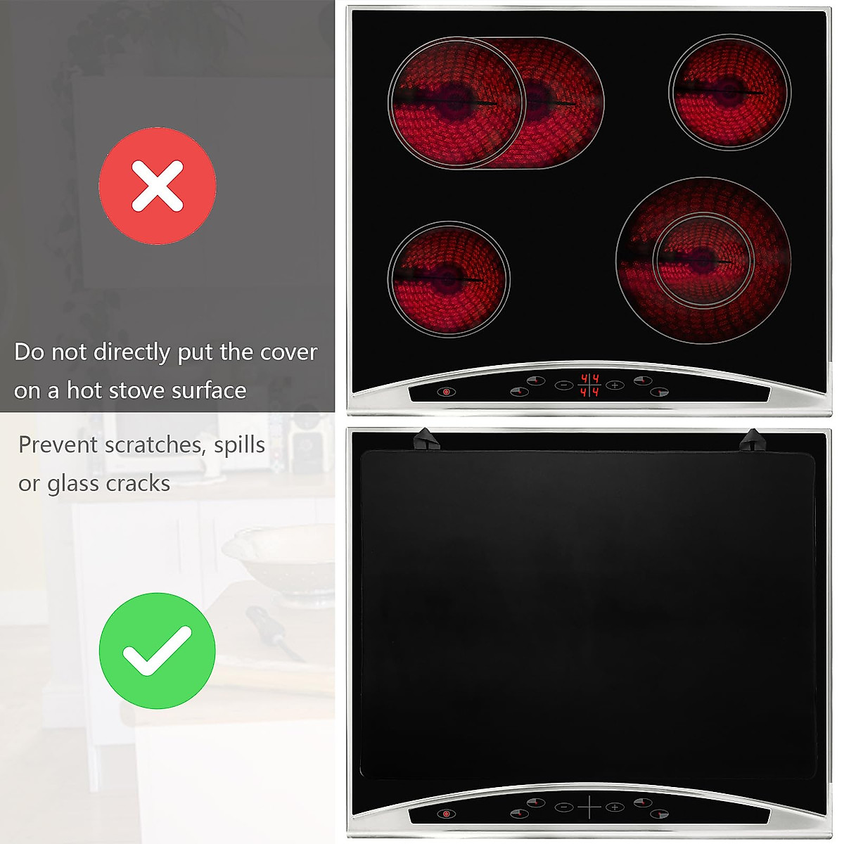 Yarlung Stove Top Cover for Electric Stove, Thick Glass Top Protector Mat for Cooktop, Washer Dryer Top, Prevents Scratching Expands Usable Space, 28.5''L x 20.5''W Black, 2 Hooks