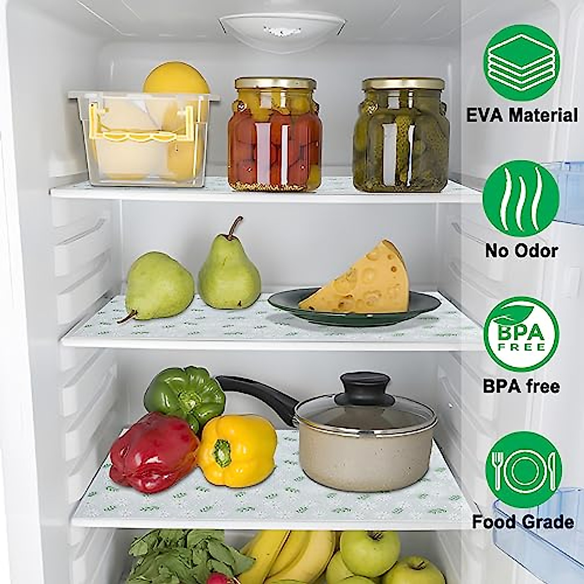 Shelf Liner, Waterproof Refrigerator Liner, Drawer Liners for Kitchen Cabinet, Bathroom Sink Mat No Slip Cupboard Mats Non Adhesive Fridge Liner EVA Place Mats Roll - Leaf Daisy 17.7"×78.7"
