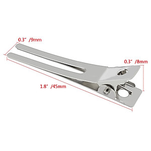 50pcs Hairdressing Double Prong Curl Clips, Wobe 1.8" Setting Section Hair Clips Metal Alligator Hairpins for Bow Great Pin Clip, Styling Salon, Barber (Silver)