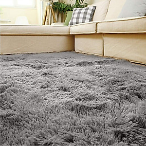 ACTCUT Super Soft Indoor Modern Shag Fur Area Rugs Fluffy Rugs Anti-Skid Shaggy Kids Rug Dining Room Home Bedroom Carpet Floor Mat 4 x 5 Feet, Grey