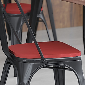 Flash Furniture Perry Set of 4 Poly Resin Wood Seat - Red Polystyrene - Rounded Edges for Comfort - For Colorful Metal Chairs and Stools - Indoor/Outdoor