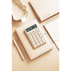 UNIONE Pocket & Desktop Beige Calculator with a Bright LCD, Dual Power Handheld Desktop. Color. Business, Office, High School