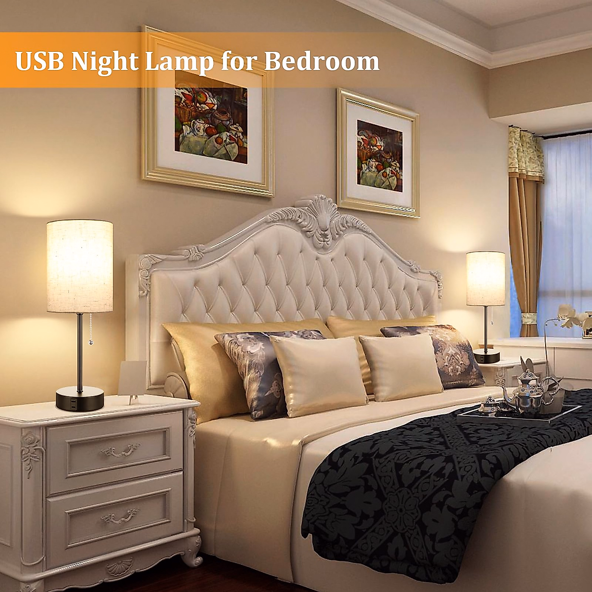 Dott Arts Bedside Lamps for Bedrooms Set of 2, Table Lamps for Nightstand with 3 Color Modes 2700K-5000K, AC Outlet, Nightstand Lamp Night Lamp for Living Room/Reading Room