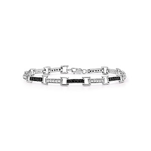 JEWELEXCESS Diamond Link Bracelets for Women – 1.00 Carat Black & White Diamond Sterling Silver Bracelet – Hypoallergenic Diamond Link Bracelet Silver –Bracelets for Women Sterling Silver