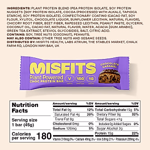 Misfits Vegan Protein Bar, Variety Pack, Plant Based Chocolate High Protein Snacks with 15g Per Bar, Low Sugar, Low Carb, Gluten Free, Dairy Free, High Fiber, Non GMO, 4 Flavor 12 Pack