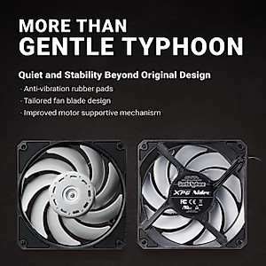 XPG Vento Pro High Performance PWM Computer Case Fan 120mm: 10-28 dBA Fan Noise - 4 Pin Connector - 75 CFM Max Air Flow - Double Ball Bearing - 120 x 120 x 25mm - 5 Yr Warranty