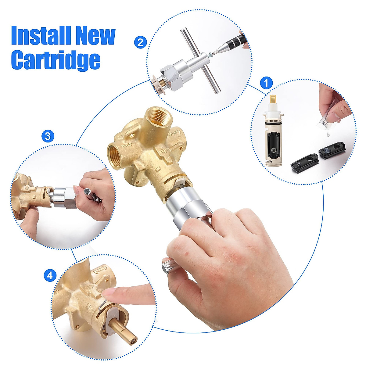 Enhon 1222 Replacement Cartridge Compatible with Moen with Puller, Tub Shower Cartridge Replacement Kit for One Handle Posi-temp Faucet (1 Set)