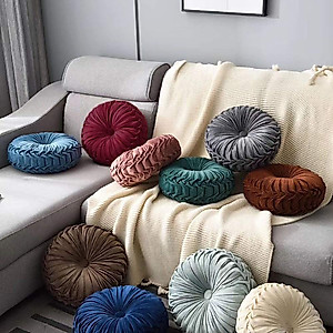 Elero Round Throw Pillow Velvet Home Decoration Pleated Round Pillow Cushion for Couch Chair Bed Car Beige