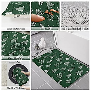 Prironde Front Door Mats Outdoor Indoor Kitchen Mat, Christmas Tree Green Entrance Doormat Non-Slip Bathroom Rugs Washable Floor Mats for Sink/Porch, 16" x 24"