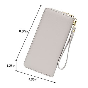 WOZEAH Women's RFID Blocking PU Leather Zip Around Wallet Clutch Large Travel Purse (A creamy white)
