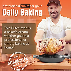 Krustic Enameled Cast Iron Dutch Oven for Sourdough Bread Baking | 6 Quart Pot with Lid | 10 Inch Ceramic Enamel Thick Coated Cookware Set with Non Stick Silicone Baking Mat for Cooking (Grey)