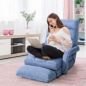 GOFLAME Adjustable Folding Lazy Sofa, Floor Chair Sofa, Padded Gaming Chair with Armrests and Pillow, Lounger Bed for Home & Office (Blue)
