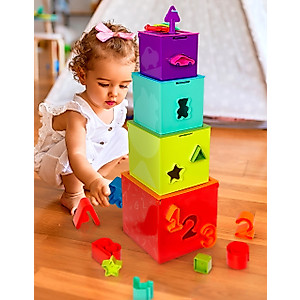 Battat – Sorting & Stacking Boxes – Nesting Toddler Play Cubes – Color-Coded Dexterity Keys – Numbers, Letters & Shapes – 2 Years + – Lock & Learn Activity Cubes