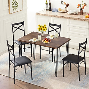 VECELO 5-Piece Dining Table Set for Home Kitchen Breakfast Nook, 4, Rustic BRN