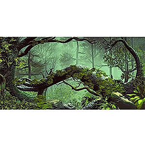 AWERT 72x18 inches Foggy Forest Terrarium Background Stone Green Tree Tropical Reptile Habitat Background Rainforest Aquarium Background Durable Polyester Background