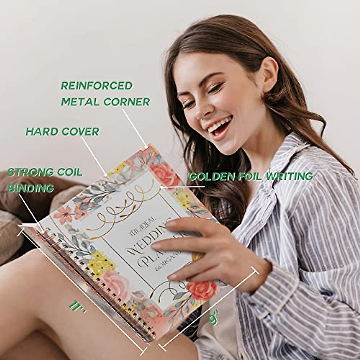 Wedding Planner Book and Organizer for the Bride, Beautiful Engagement Gift for Couples, Bride, Unique Wedding Planning Book 11" x 9" Hard Cover & Calendar & Inner Pockets