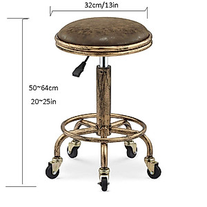 Beauty Salon Stool with Wheels，Beauty Bed Stool with Red PU Synthetic Leather Seat，Adjustable Height 50-64 cm，Supported Weight 160 Kg，Tattoo Stool Chairfor Home Office Stationery and Organisation Or