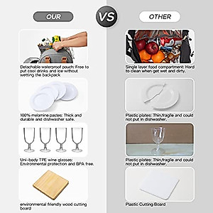 DHAEE Picnic Backpack Bag for 4 Person with Cooler Compartment and Wine Holder,Fleece Blanket,Cutlery Set,for Camping,Beach,Day Travel,Hiking,BBQ and Family/Couples Gifts,Accessories,Supplies(Gray)