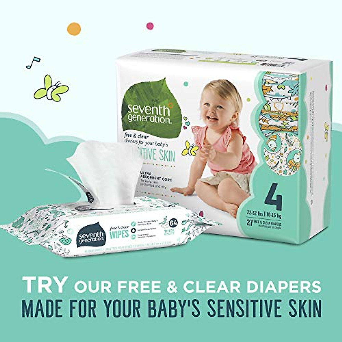 Seventh Generation, Baby Wipes, Unscented and Sensitive,64 Count (Pack of 4)