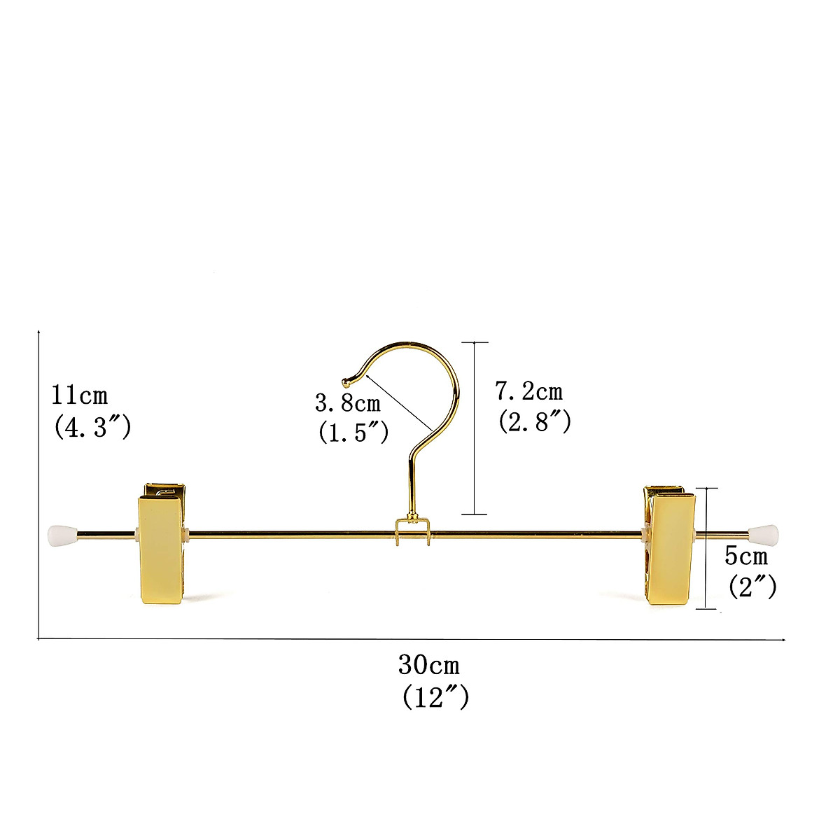 Amber Home 10 Pack Shiny Gold 12 Inch Metal Pants Skirts Hanger, Sturdy for Slacks Trousers with 2 Adjustable Non Slip Clips and Swivel Hook (10 Pack)