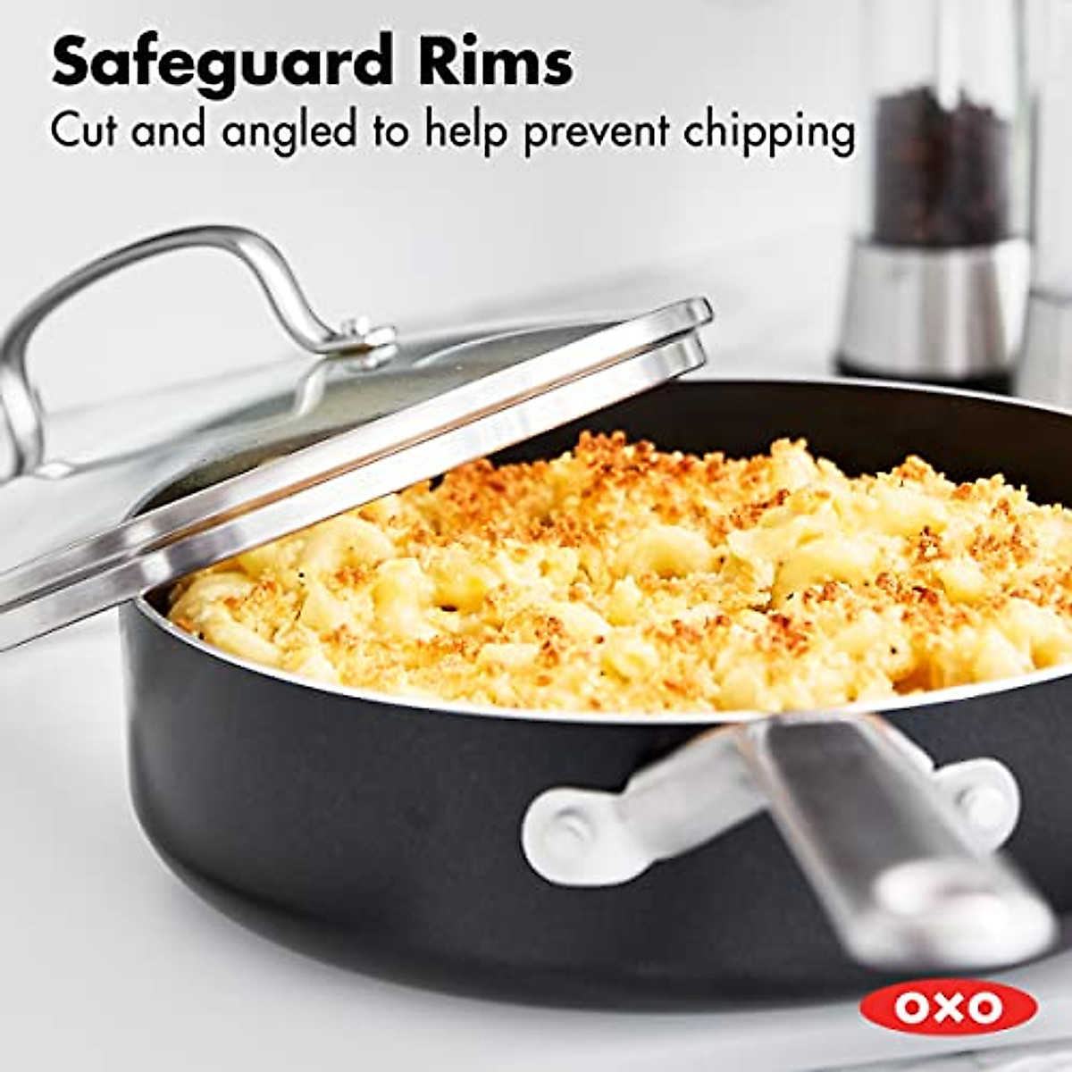 OXO Agility Series 5QT Saute Pan with Lid, Ceramic Nonstick Cookware PFAS-Free, Induction Suitable, Quick Even Heating, Stainless Steel Handles, Chip-Free Rims, Dishwasher and Oven Safe, Black