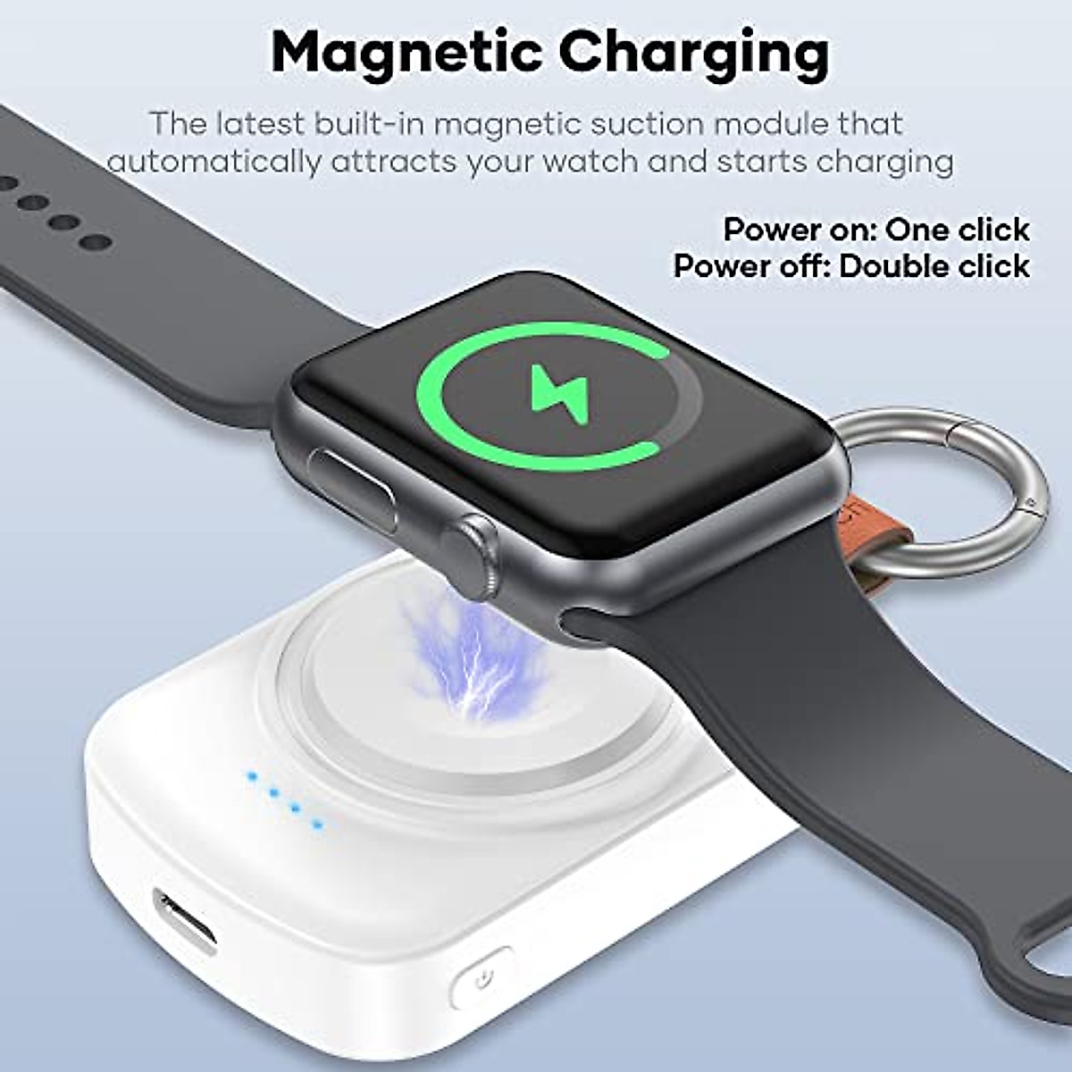 CKFN Portable Wireless Charger for Apple Watch, 1800mAh Power Bank Smart Keychain Gift with 4 LED Indicators, Magnetic iWatch Charger for Apple Watch Series 8,7,6,5,4,3,2,SE/Nike+/Hermes (White)
