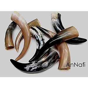 AnNafi® Original Natural Bull Horns I Handcrafted Cow Horn Set LARP SCA I ALE – Medieval Authentic Viking Drinking Horn I Curved Style Horns | Viking & Game of Thrones Fan Collection (Set of 3)