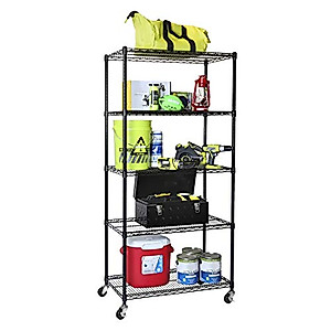 Seville Classics UltraDurable Heavy Duty NSF Solid Steel Wire Rack Storage Unit, Organizer for Garage, Warehouse, Office, Restaurant, Classroom, Kitchen, Black, 5-Tier Shelving, 36" W x 18" D